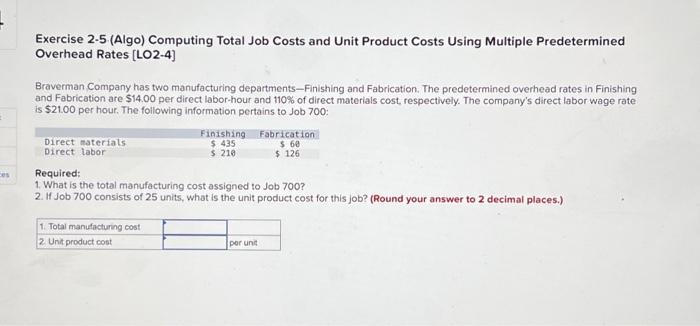 Solved Exercise 2-5 (Algo) Computing Total Job Costs and | Chegg.com