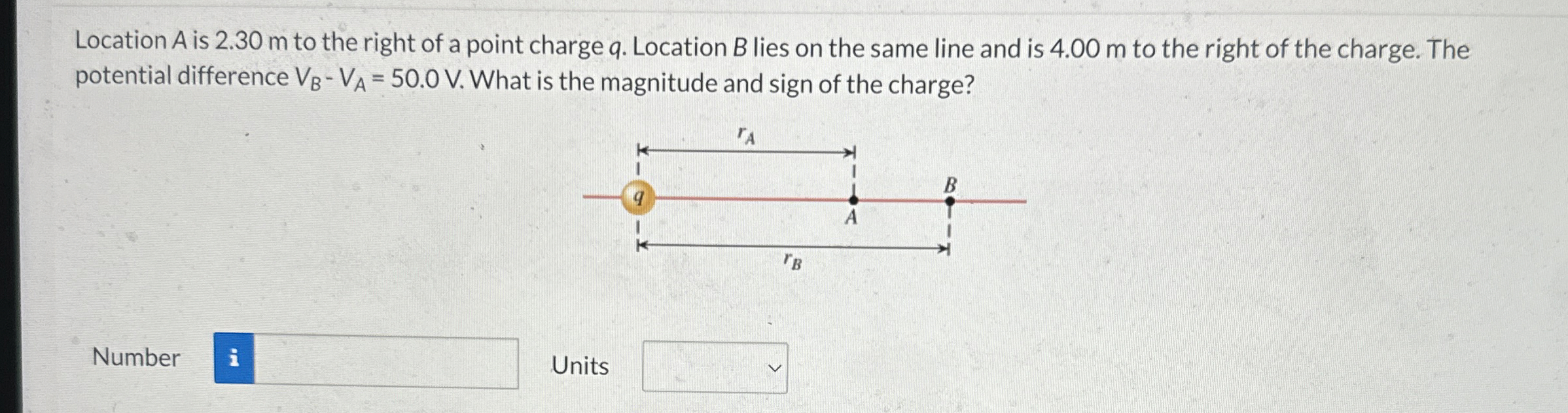 Solved Location A ﻿is 2.30m ﻿to the right of a point charge | Chegg.com