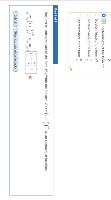 Solved Indeterminate of the form 1∞ Indeterminate of the | Chegg.com