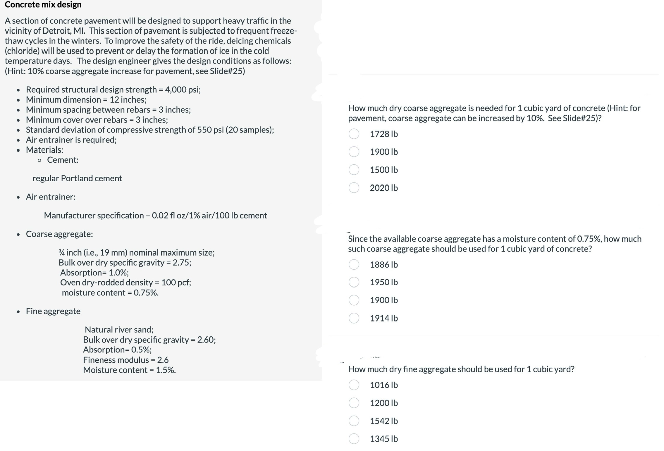 Solved Concrete mix designA section of concrete pavement | Chegg.com