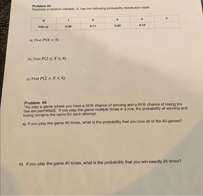 Solved Problem #4 Suppose a random variable, X, has the | Chegg.com