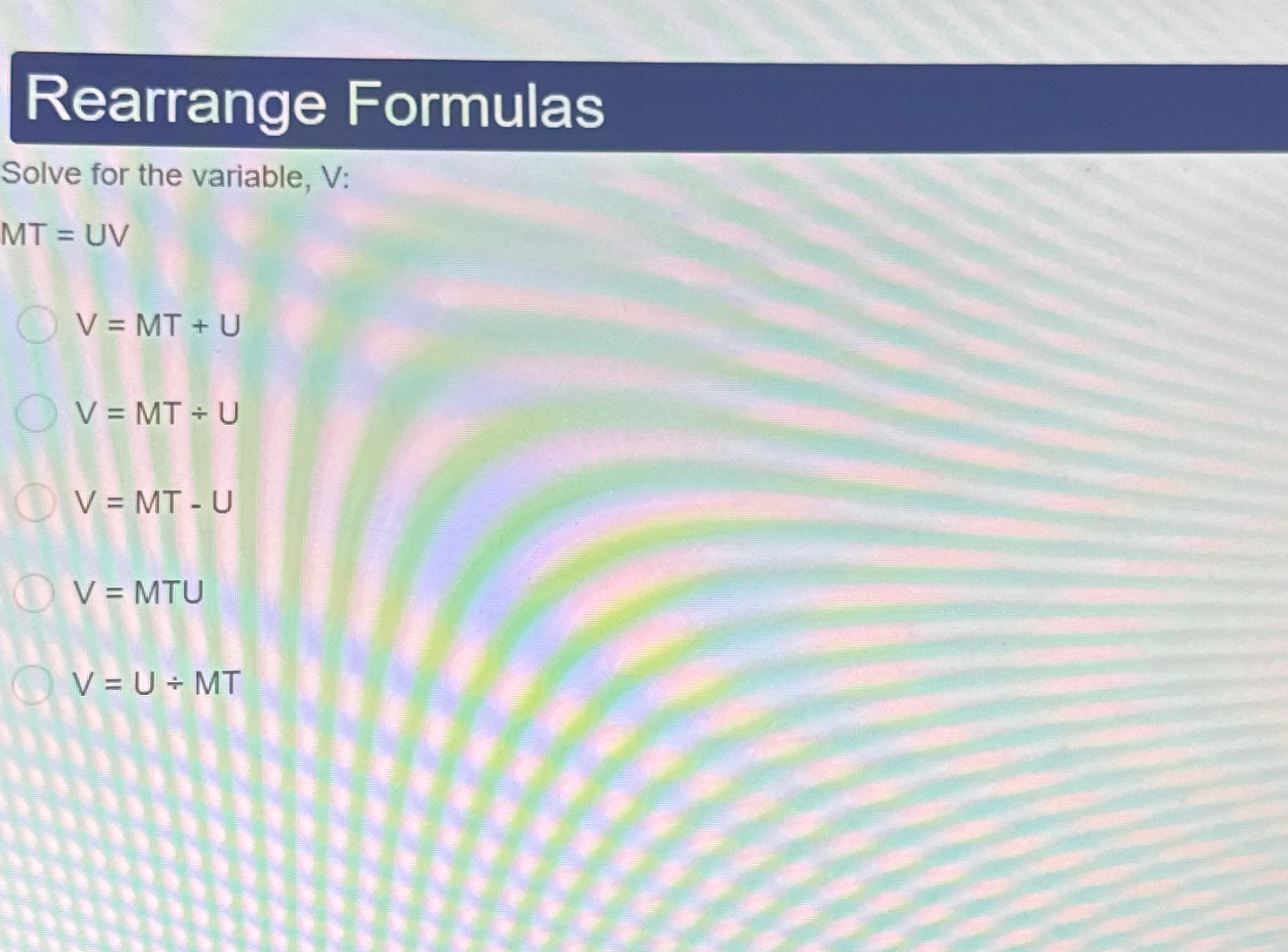 Solved Rearrange FormulasSolve for the variable, V | Chegg.com