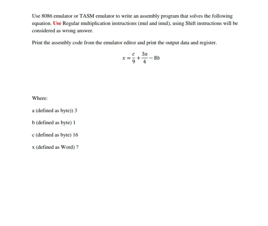 Solved Use 8086 emulator or TASM emulator to write an | Chegg.com