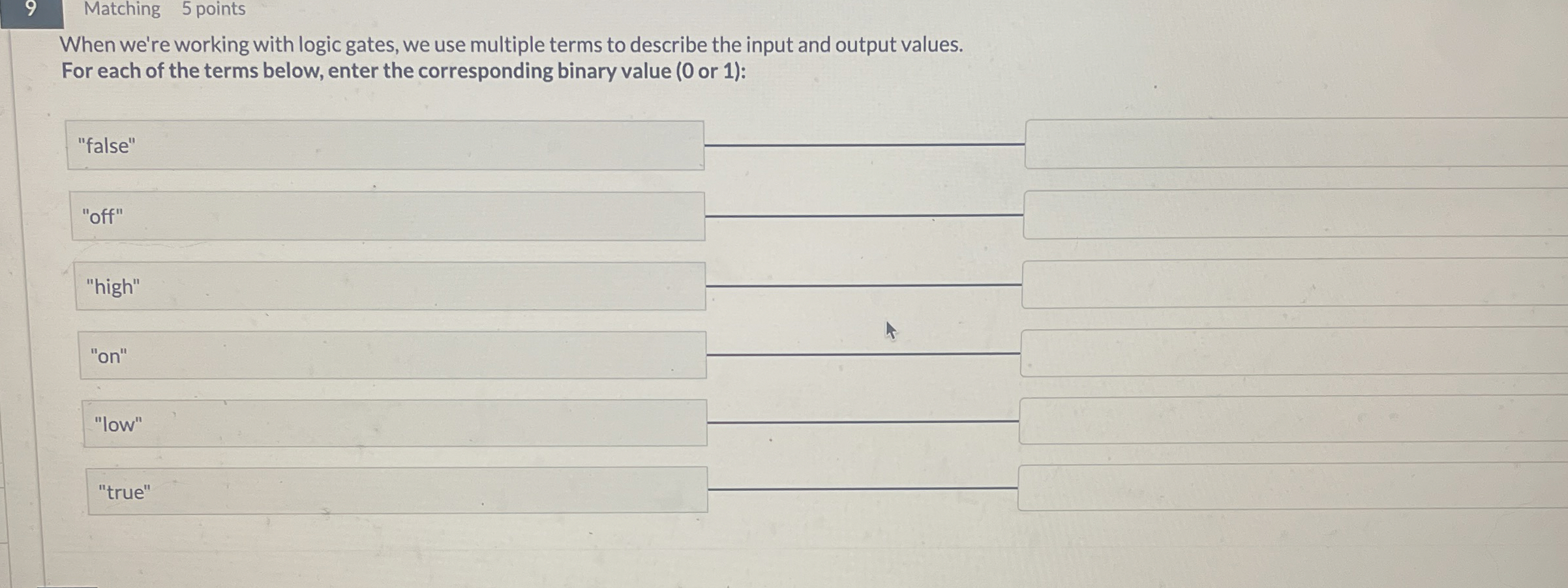 Solved 9Matching5 ﻿pointsWhen we're working with logic | Chegg.com
