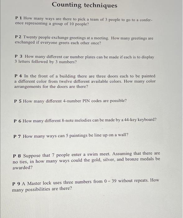 Solved Counting techniques P 1 How many ways are there to | Chegg.com