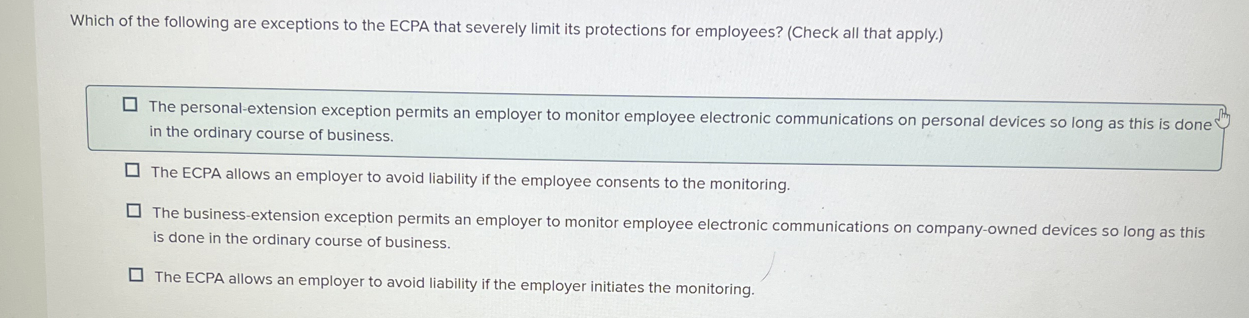 High Quality SOLUTION Which of the following are exceptions to the ECPA | Chegg.com