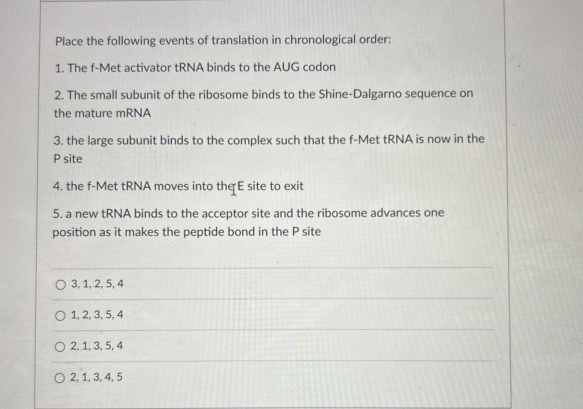 Solved Place the following events of translation in | Chegg.com
