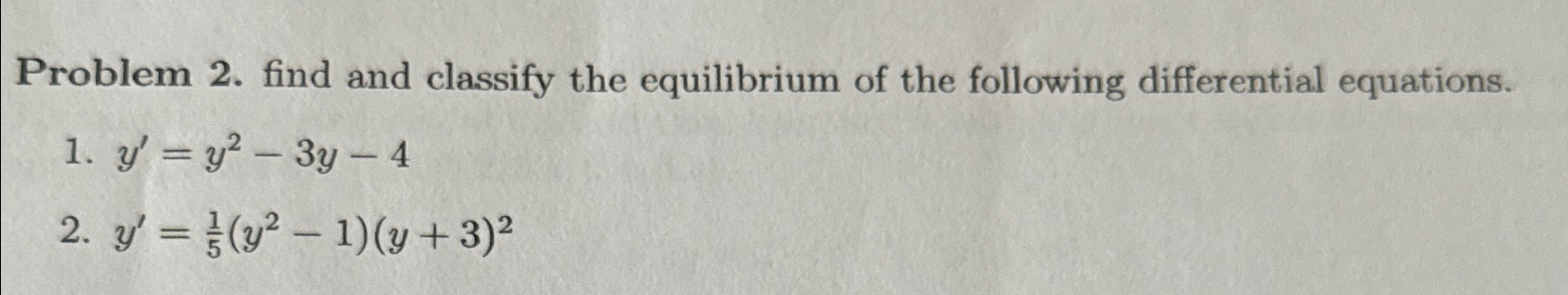 Solved Problem 2. ﻿find and classify the equilibrium of the | Chegg.com