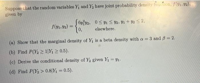 Solved Suppose that the random variables Y1 and Y2 have | Chegg.com