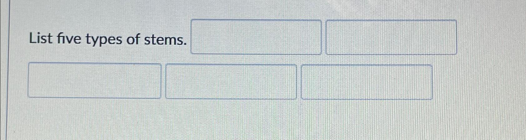 Solved List five types of stems. | Chegg.com Solved List five types of stems. | Chegg.com