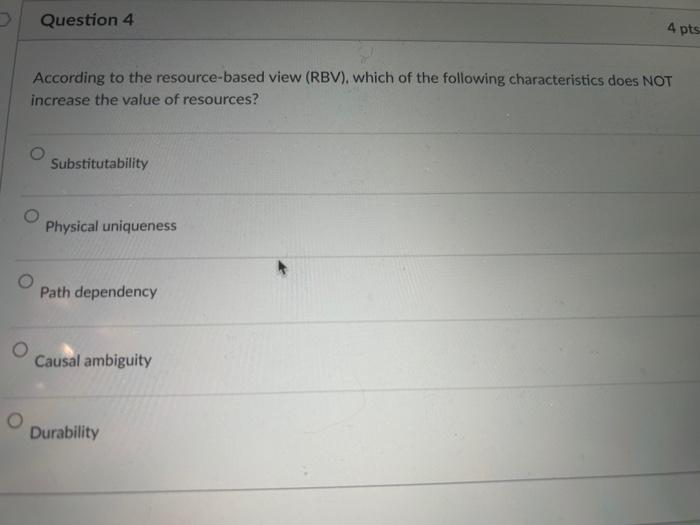 Solved According to the resource-based view (RBV), which of | Chegg.com