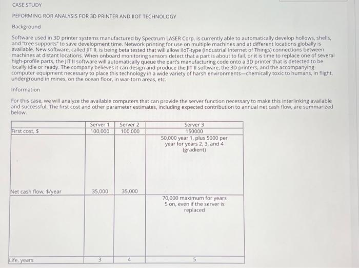 Solved CASESTUDY PEFORMING ROR ANALYSIS FOR BD PRINTER AND | Chegg.com