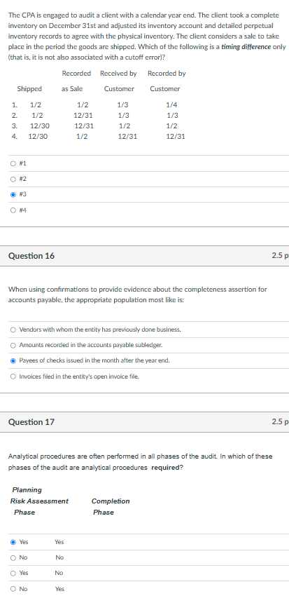 Solved The CPA is engaged to audit a client with a calendar | Chegg.com