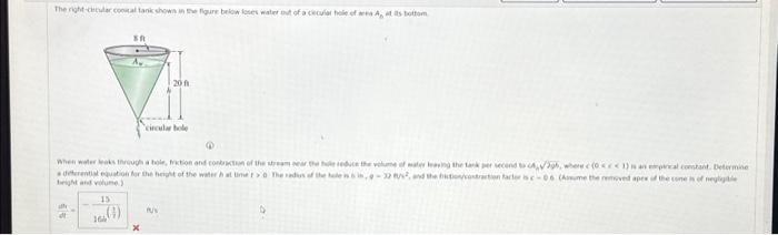 Solved The right-circular conical tank shown in the figure | Chegg.com
