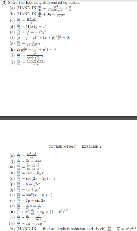 Solved (3) ﻿Solve the following differential | Chegg.com
