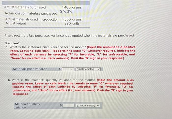 Solved The following materials standards have been | Chegg.com