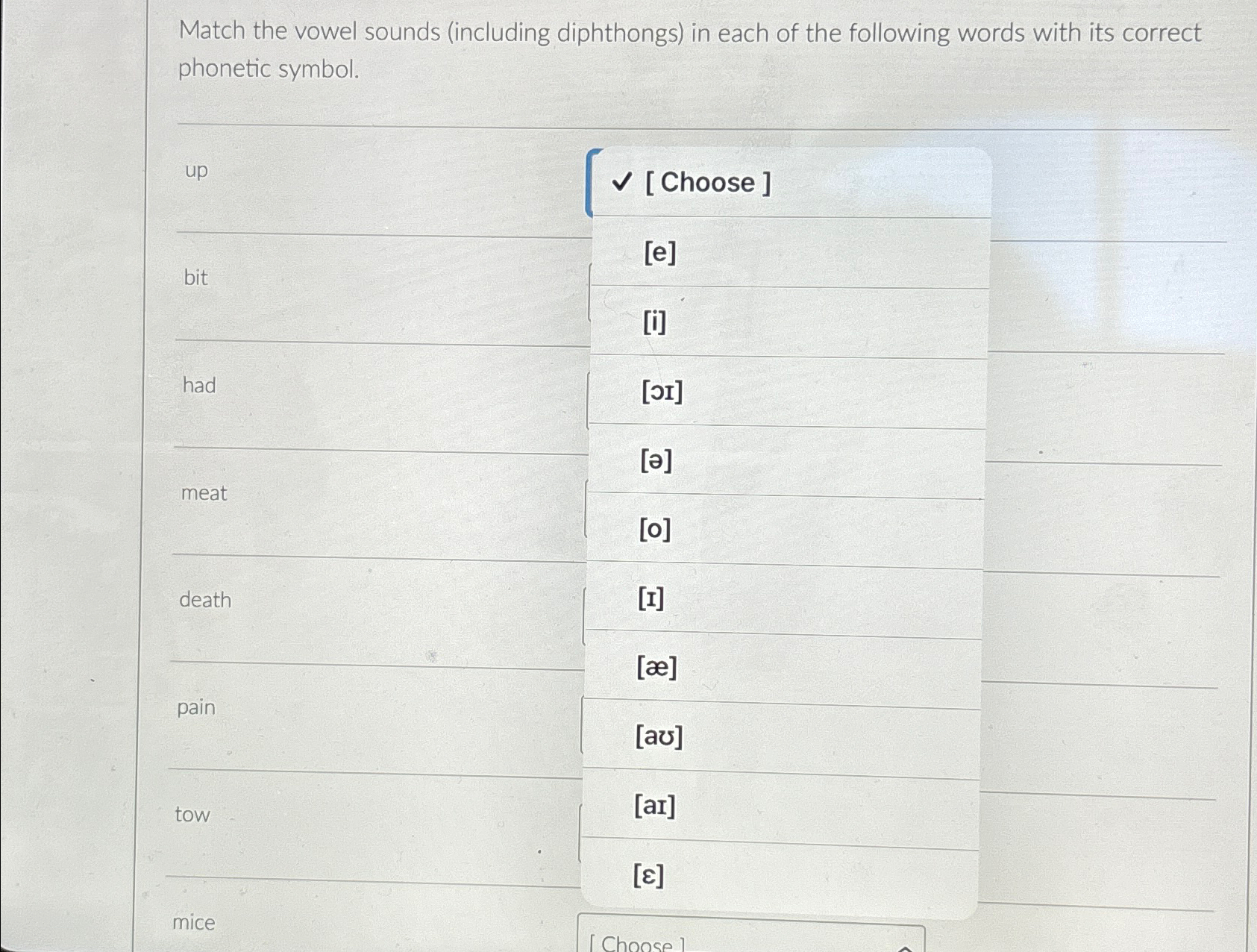Solved Match the vowel sounds (including diphthongs) ﻿in | Chegg.com