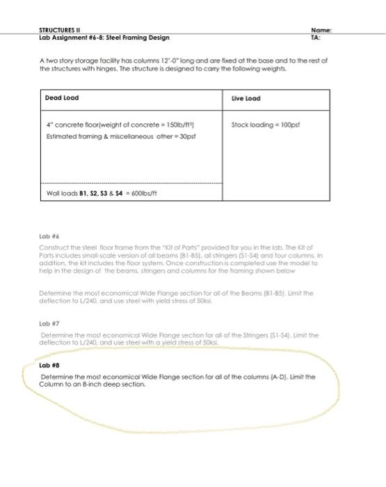 Solved STRUCTURES II Name: Lab Assignment \#6-8: Steel | Chegg.com
