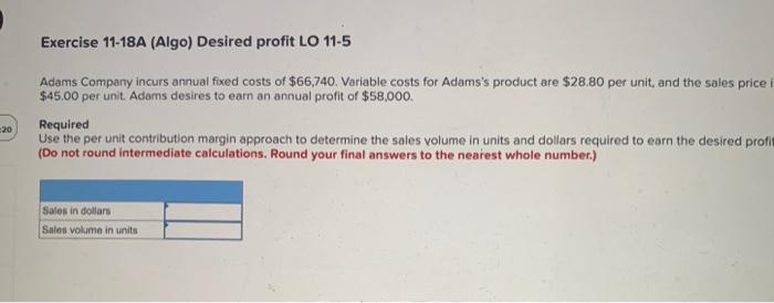 Solved Exercise 11-15A (Algo) Using contribution margin | Chegg.com