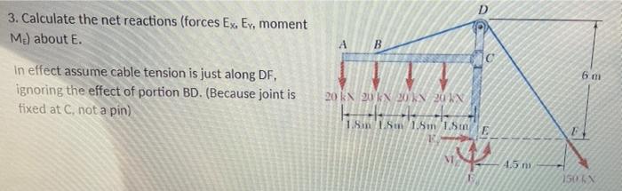 Solved D 3. Calculate the net reactions (forces Ex. Ev, | Chegg.com