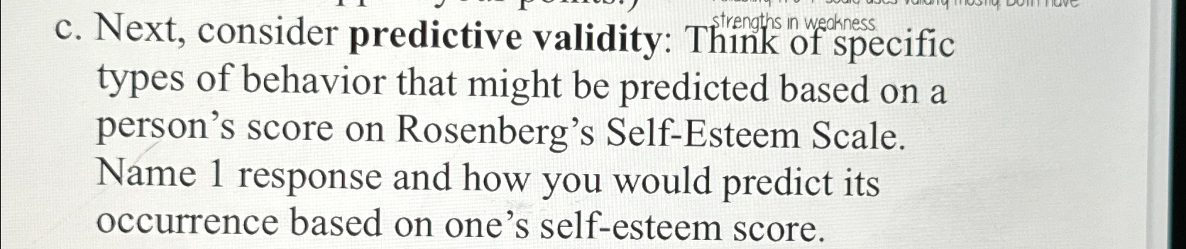 Solved c. ﻿Next, consider predictive validity: Think of | Chegg.com