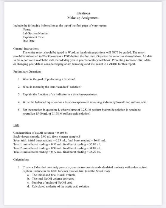 Solved 2. Show an example calculation to determine molarity | Chegg.com