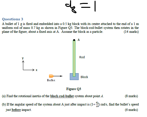 Solved Questions 3 ﻿A bullet of 1 ﻿g is fired and embedded | Chegg.com