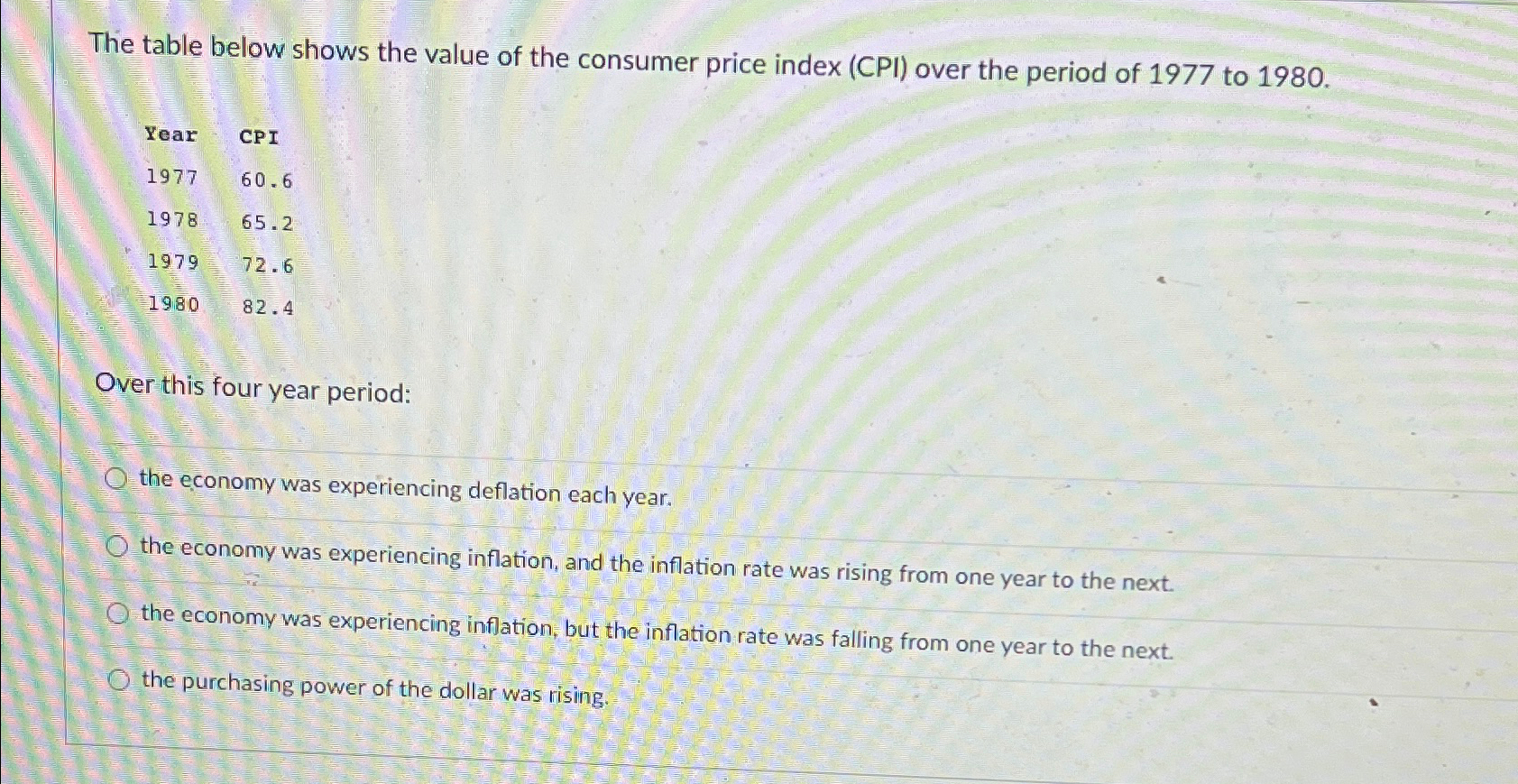Solved The table below shows the value of the consumer price | Chegg.com