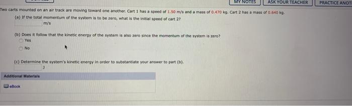 Solved Practice Anoti My Notes Ask Your Teacher Two Carts