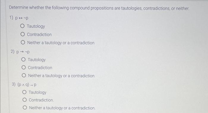 Solved Determine whether the following compound propositions | Chegg.com