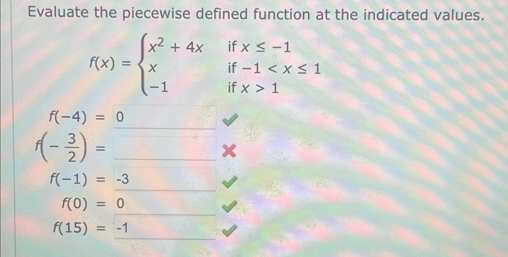 Solved Evaluate the piecewise defined function at the | Chegg.com