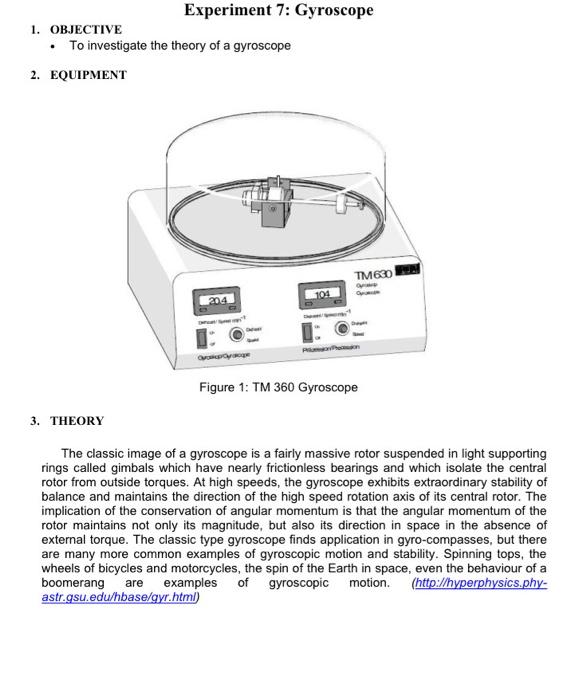Solved Experiment 7: Gyroscope 1. OBJECTIVE • To investigate | Chegg.com