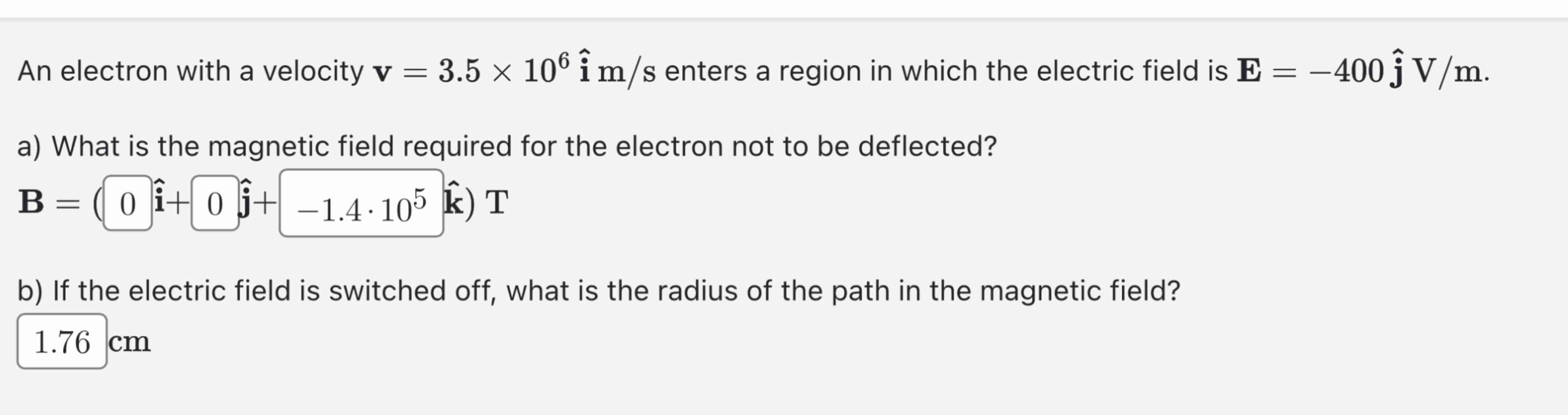Solved An ﻿electron with a velocity v=3.5×106hat(i)ms | Chegg.com
