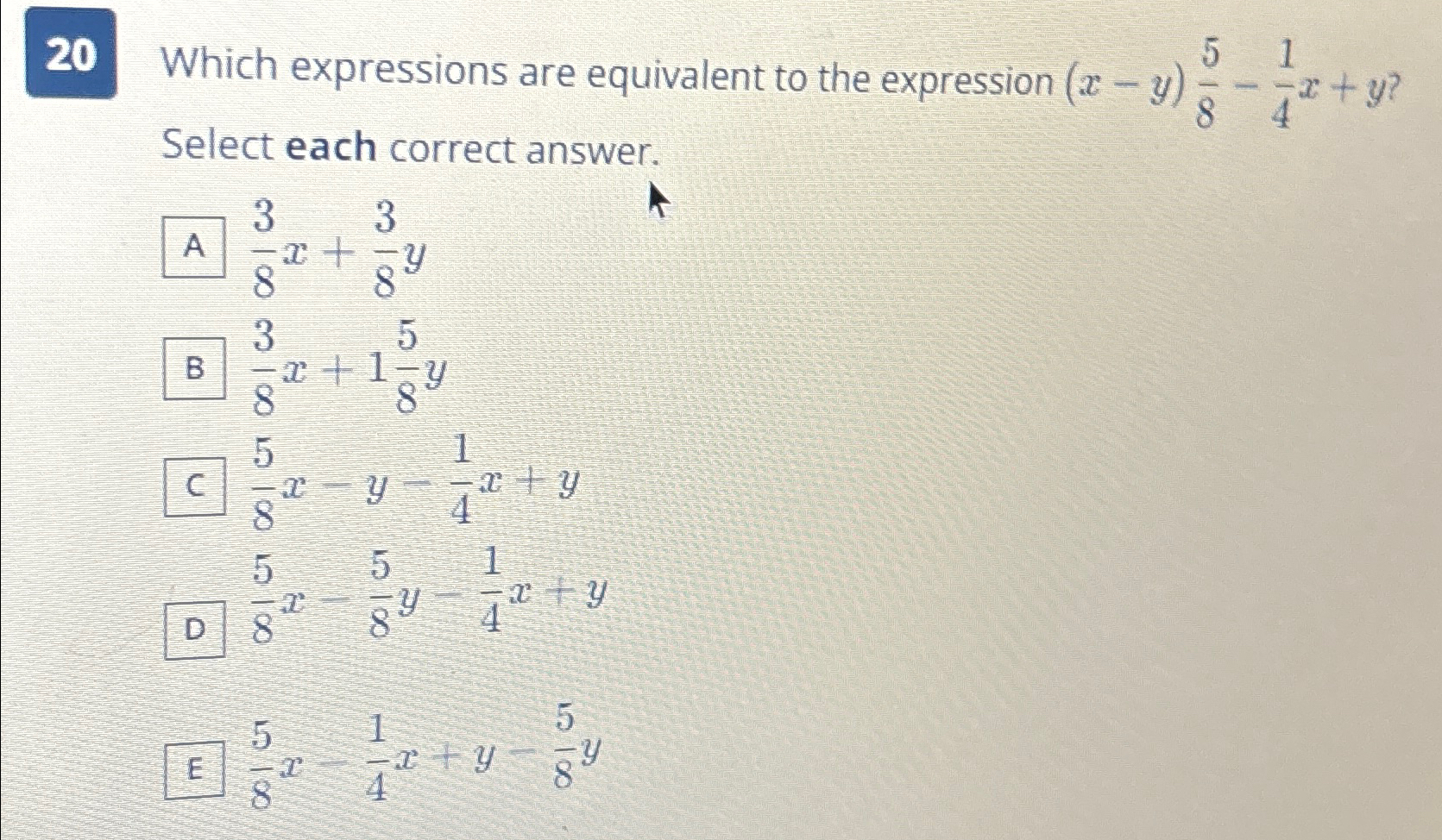 Solved 20 ﻿Which expressions are equivalent to the | Chegg.com