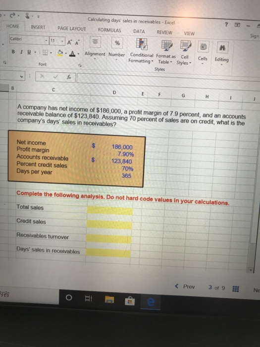 Solved 7 Calculating days sales in receivables - Excel PAGE | Chegg.com