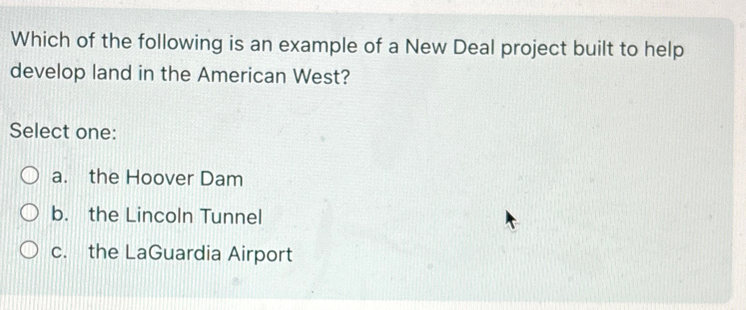 Solved Which of the following is an example of a New Deal | Chegg.com