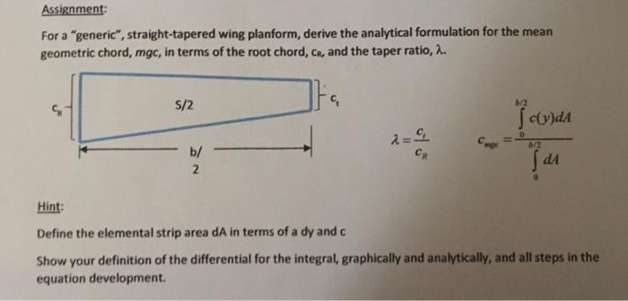 Solved Assignment: For a "generic", straight-tapered wing | Chegg.com