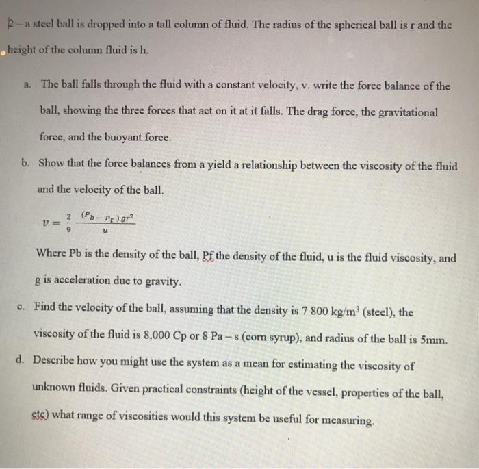 Solved - a steel ball is dropped into a tall column of | Chegg.com