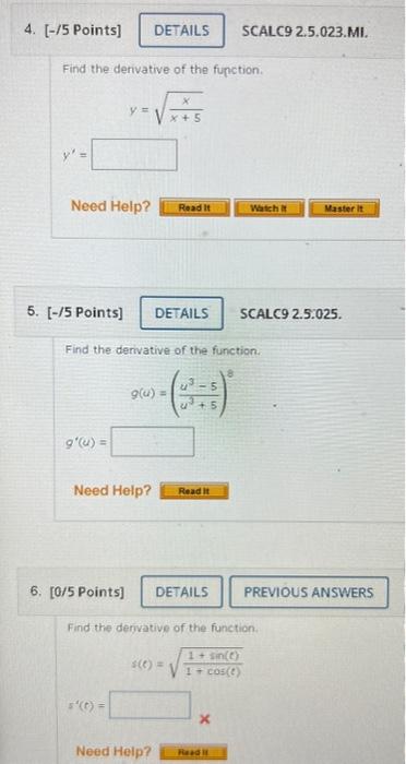 Solved SCALC9 2.5.023.MI. Find the derivative of the | Chegg.com