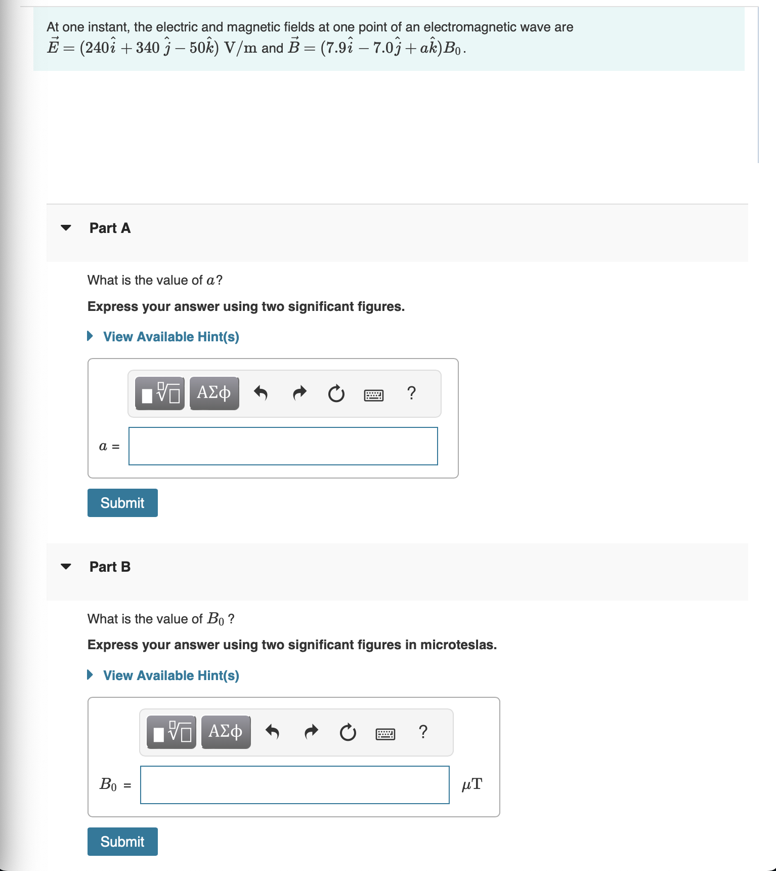 Solved At one instant, the electric and magnetic fields at | Chegg.com