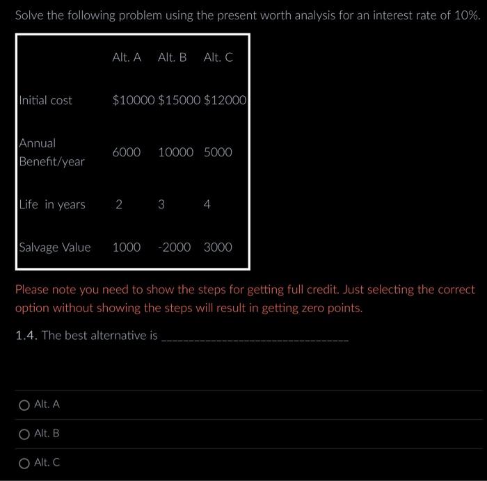 Solved Solve the following problem using the present worth | Chegg.com