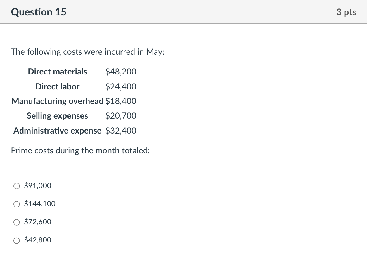 Solved Question 15The following costs were incurred in May: | Chegg.com