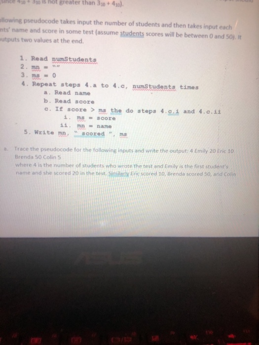 Solved not greater than 3 + 40). llowing pseudocode takes | Chegg.com