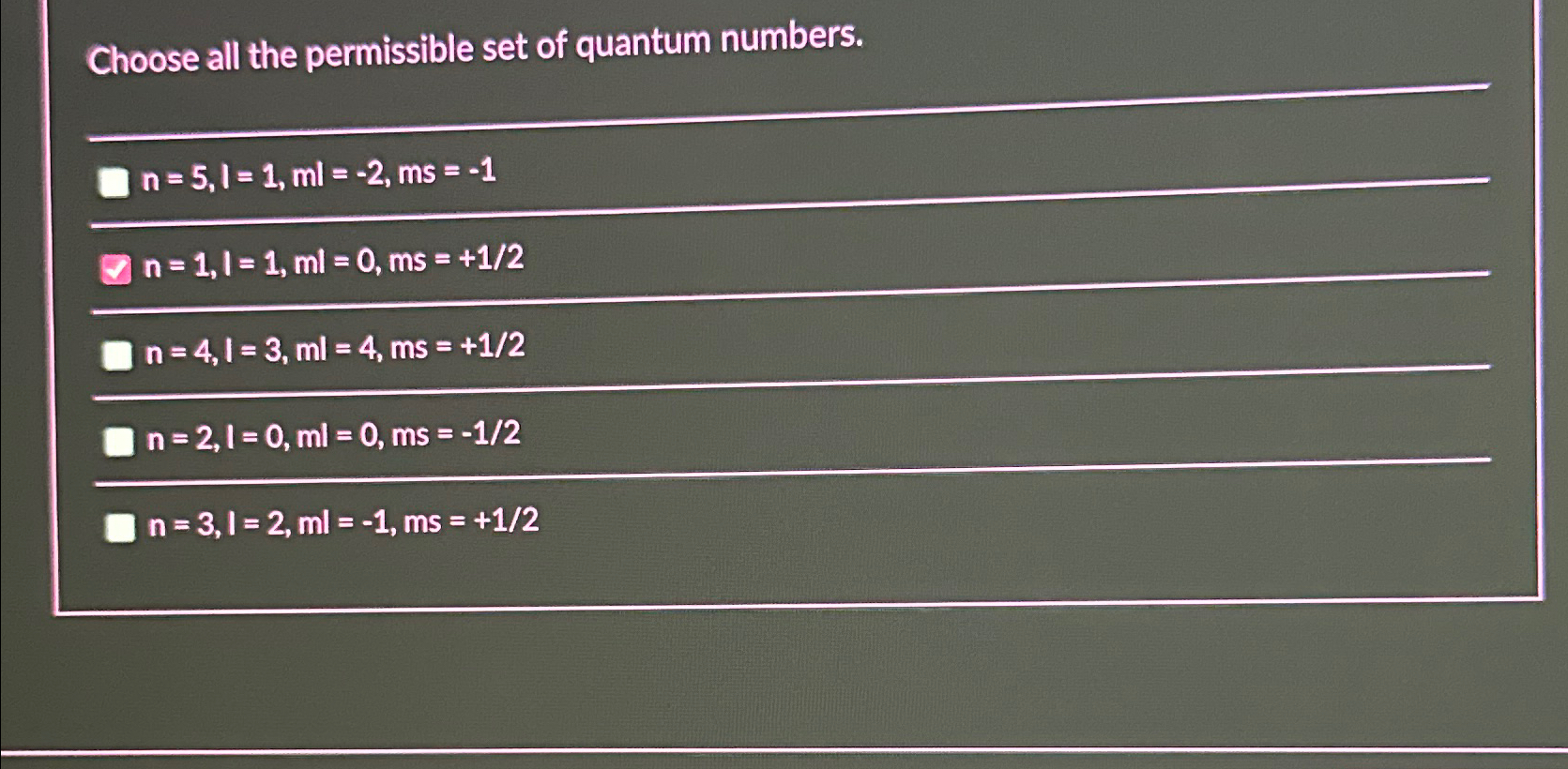 Solved Choose all the permissible set of quantum | Chegg.com