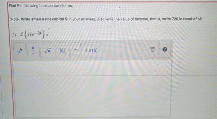 Solved Find the following Laplace transforms. (Note. Write | Chegg.com