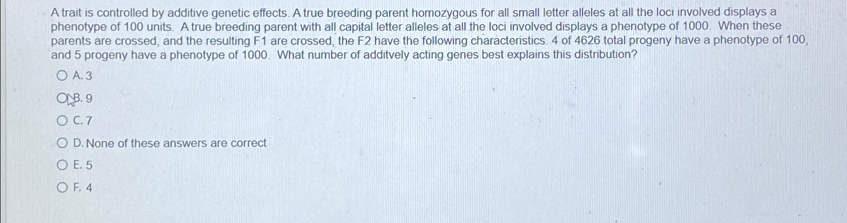 Solved A trait is controlled by additive genetic effects. A | Chegg.com