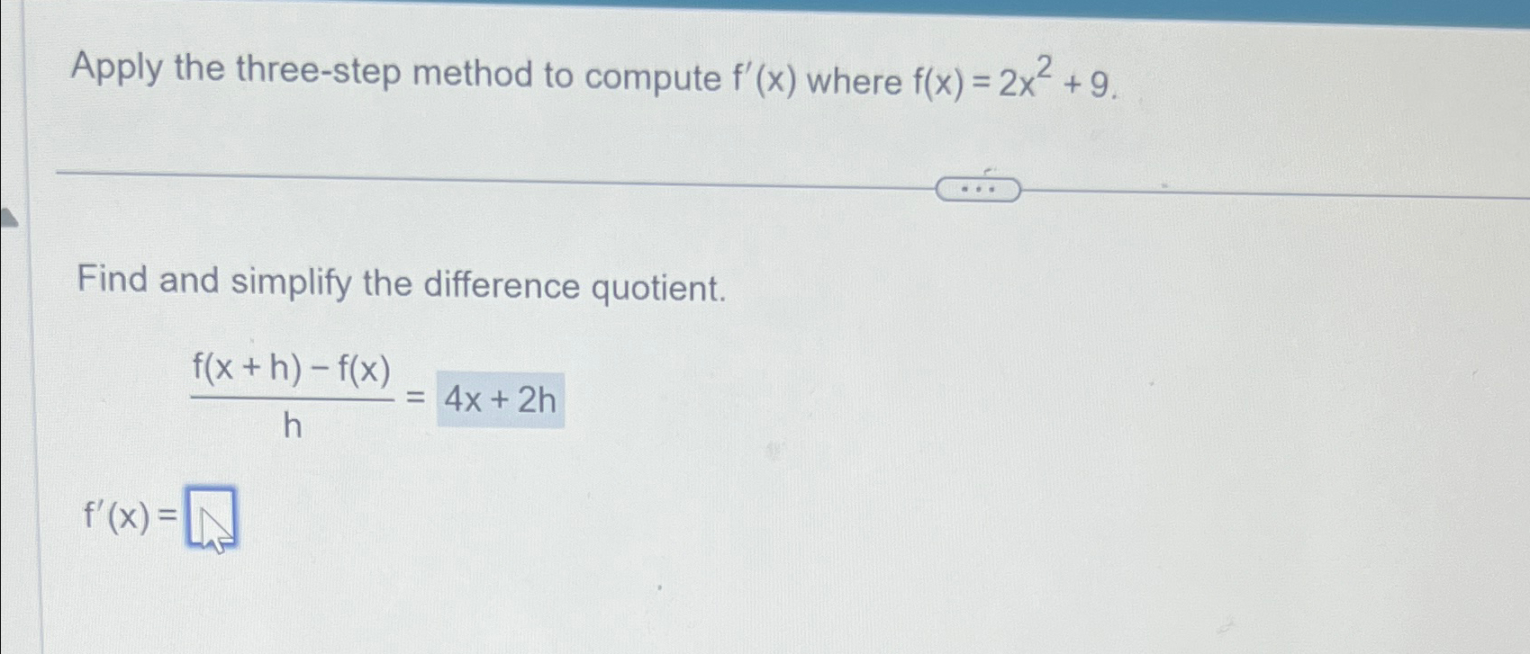 Solved Apply the three-step method to compute f'(x) ﻿where | Chegg.com
