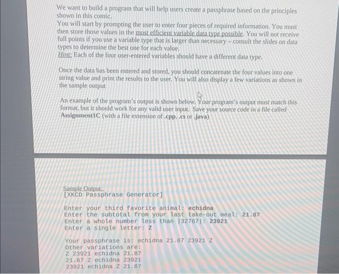 Solved Assignment1C: Design a Passphrase. The computer | Chegg.com