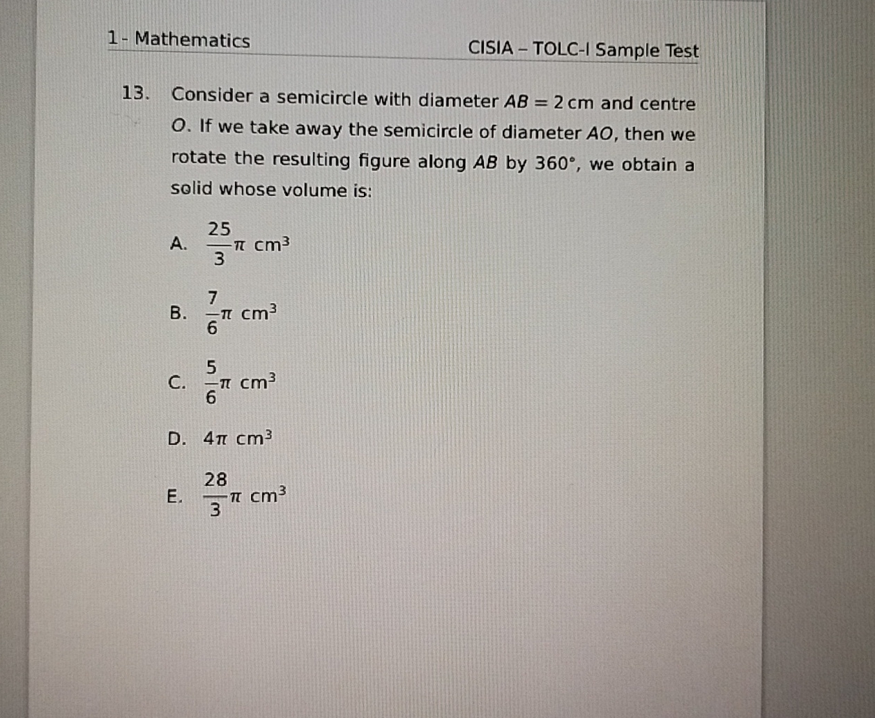 Solved 1-MathematicsCISIA - ﻿TOLC-I Sample Test13. ﻿Consider | Chegg.com