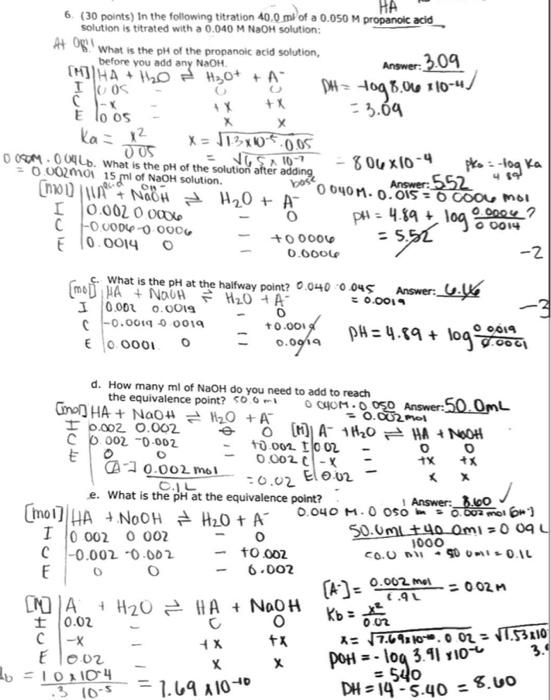 Solved 6. (30 points) In the following titration 40.0ml of a | Chegg.com